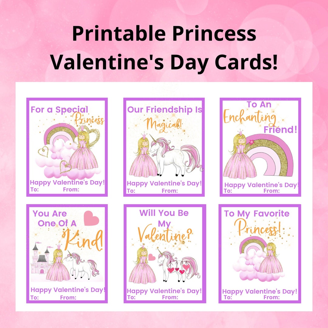 Fairytale Princess Printable Valentine's Day Cards for Kids, Instant ...