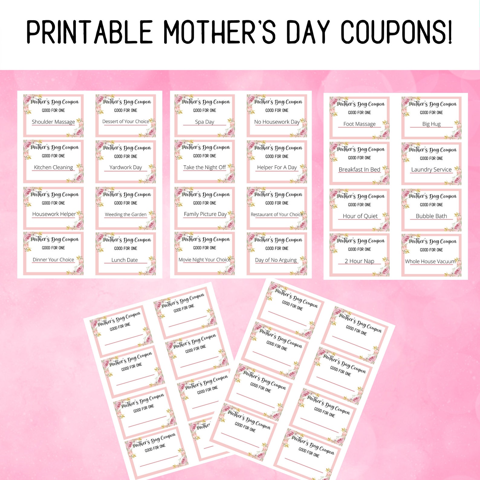 Happy Mother's Day Printable Coupons, Coupon Gift, Last Minute Gift ...