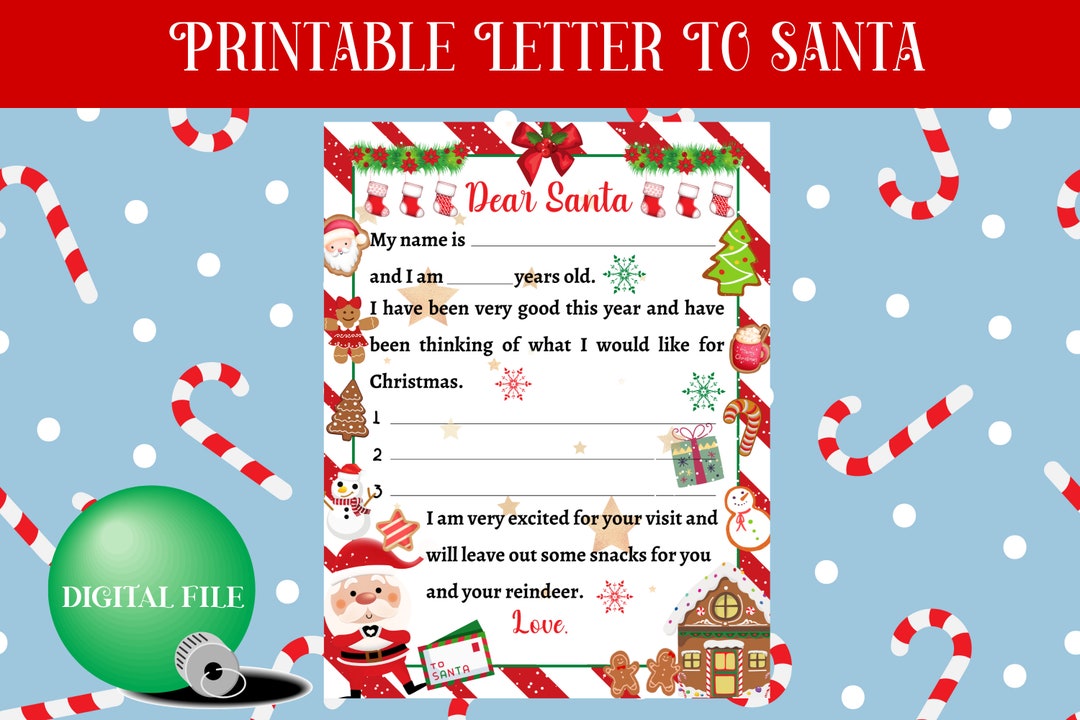 Printable Letter to Santa Claus Christmas Card Kids Letter - Etsy