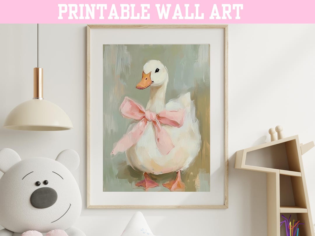 Cute Coquette Style Duck With Pink Bow Printable Wall Art | Girly Room ...