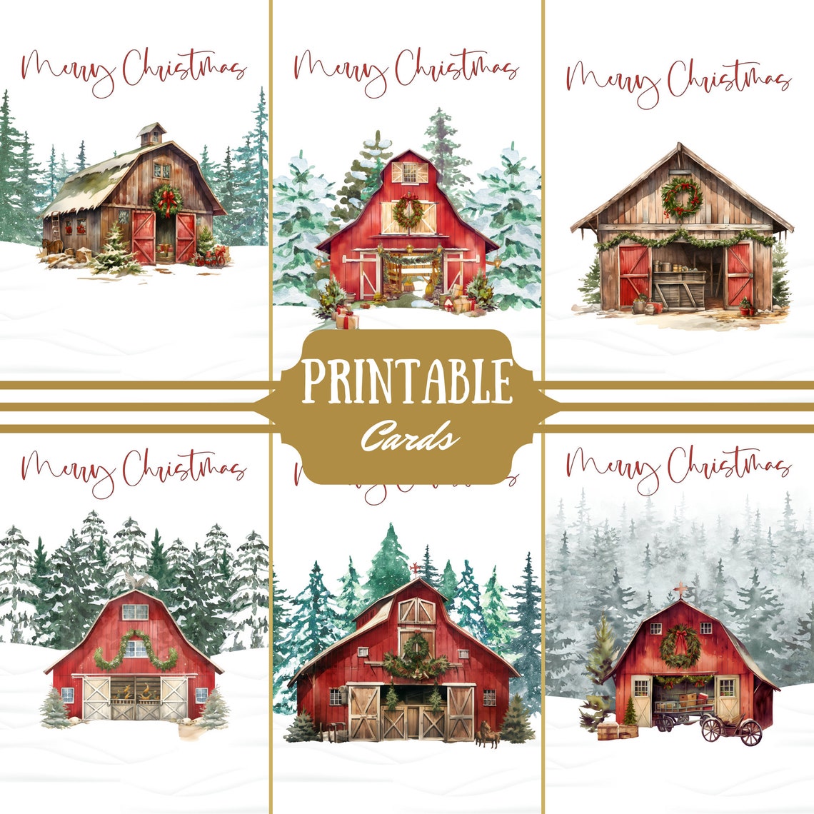 Printable Christmas Cards, Christmas Barns, Rustic Greeting Cards ...