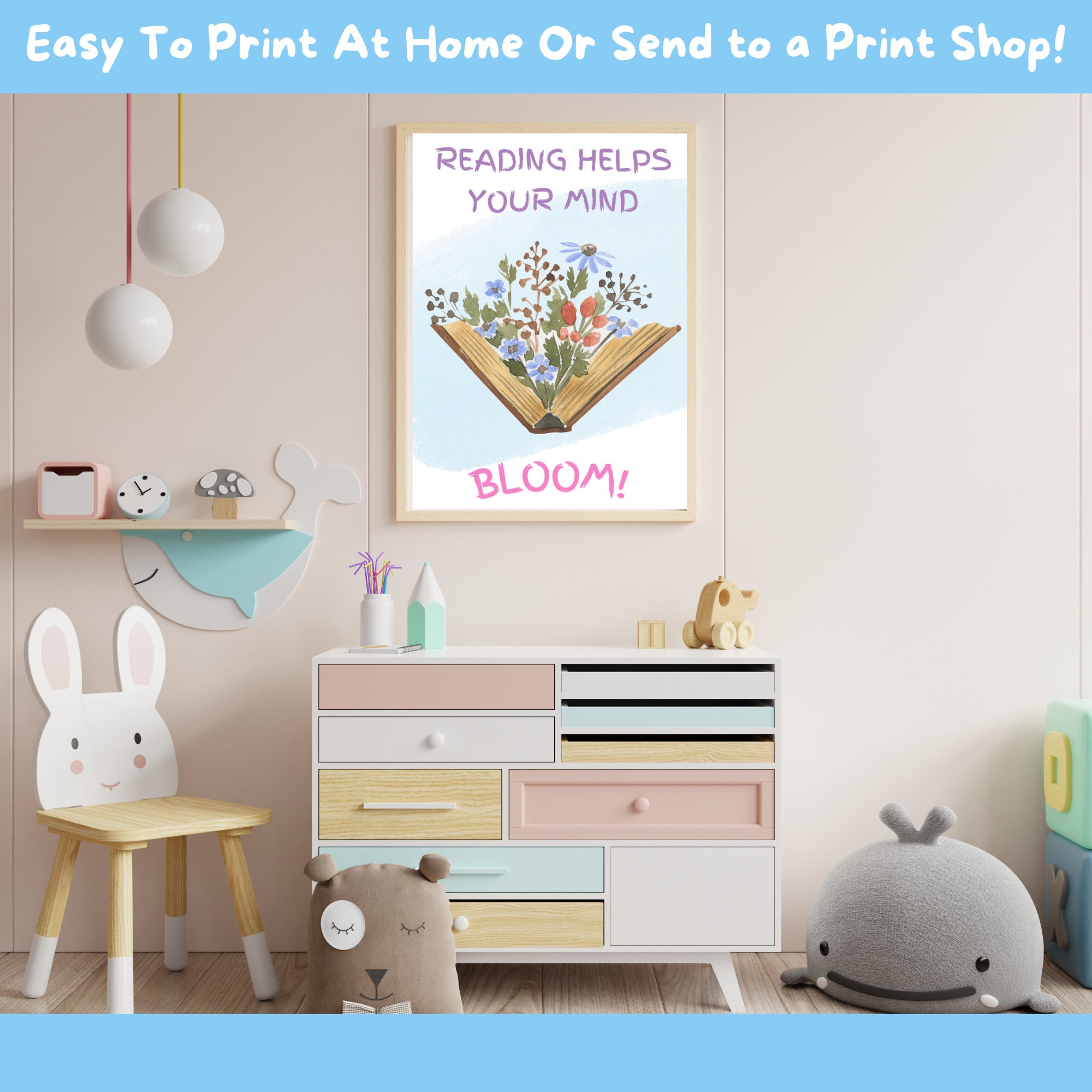 Reading Makes Your Mind Bloom, Printable Wall Art, Reading Poster ...