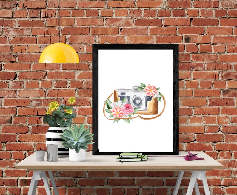Brown Watercolor Camera Printable Wall Art, Camera Print, Office Decor ...