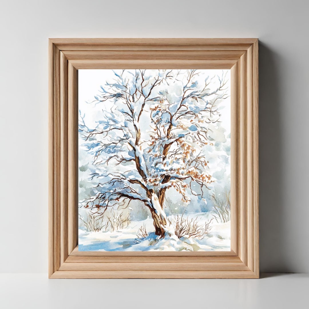Printable Wall Art, Serene Winter Scene, Snow Covered Tree, Winter ...