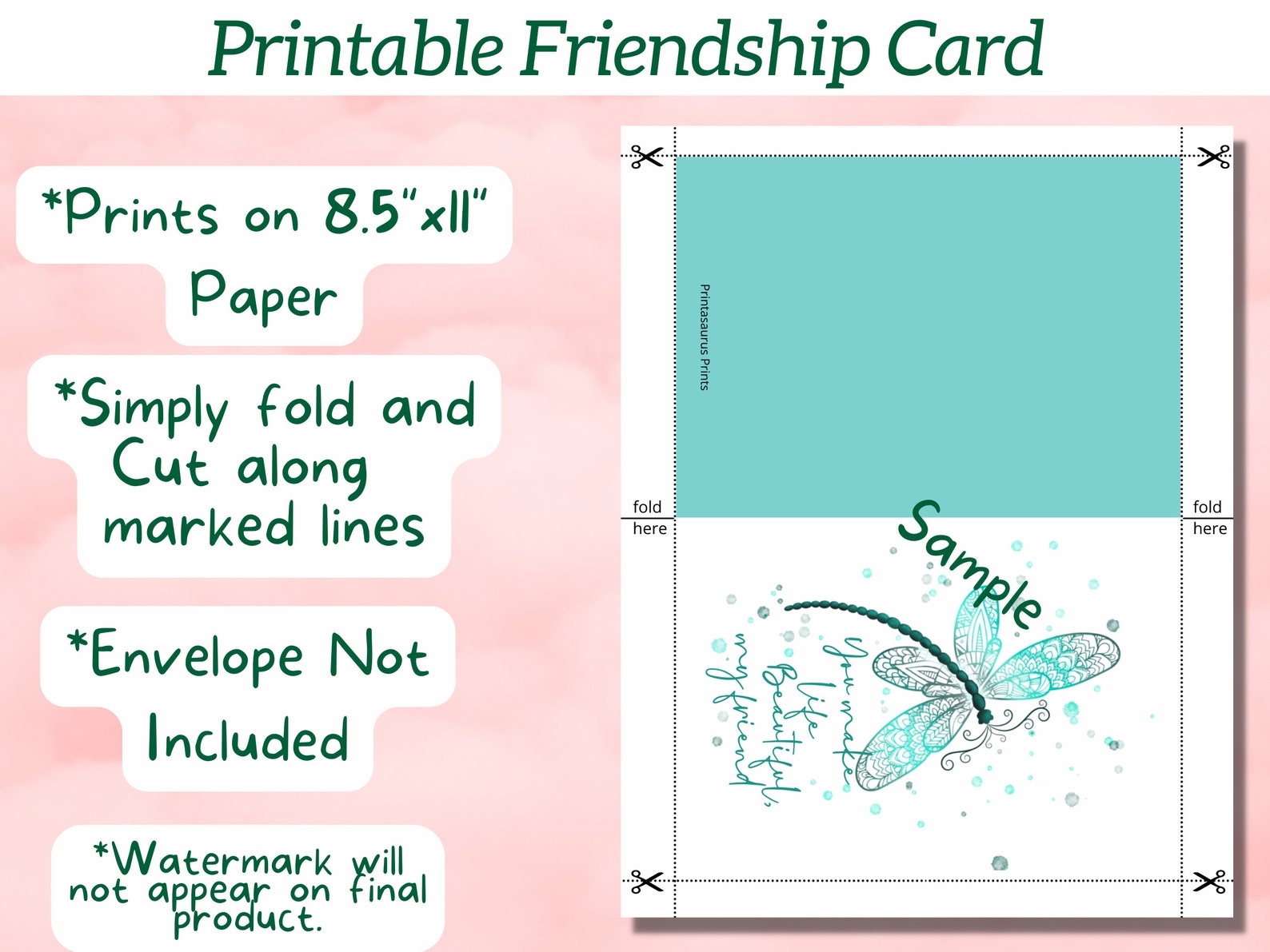 Dragonfly Friendship Card Printable, Blue and White Card, Best Friend ...