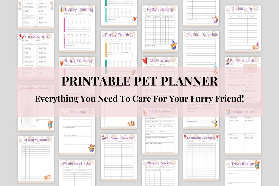 Printable Pet Planner Bundle, Pet Care Sheets, Pet Sitter Notes, New ...