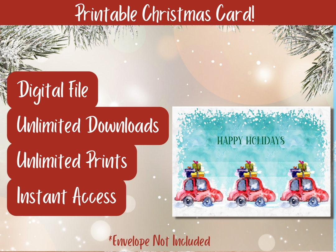 Printable Christmas Card, Holiday Card, Happy Holidays, Seasonal Card ...