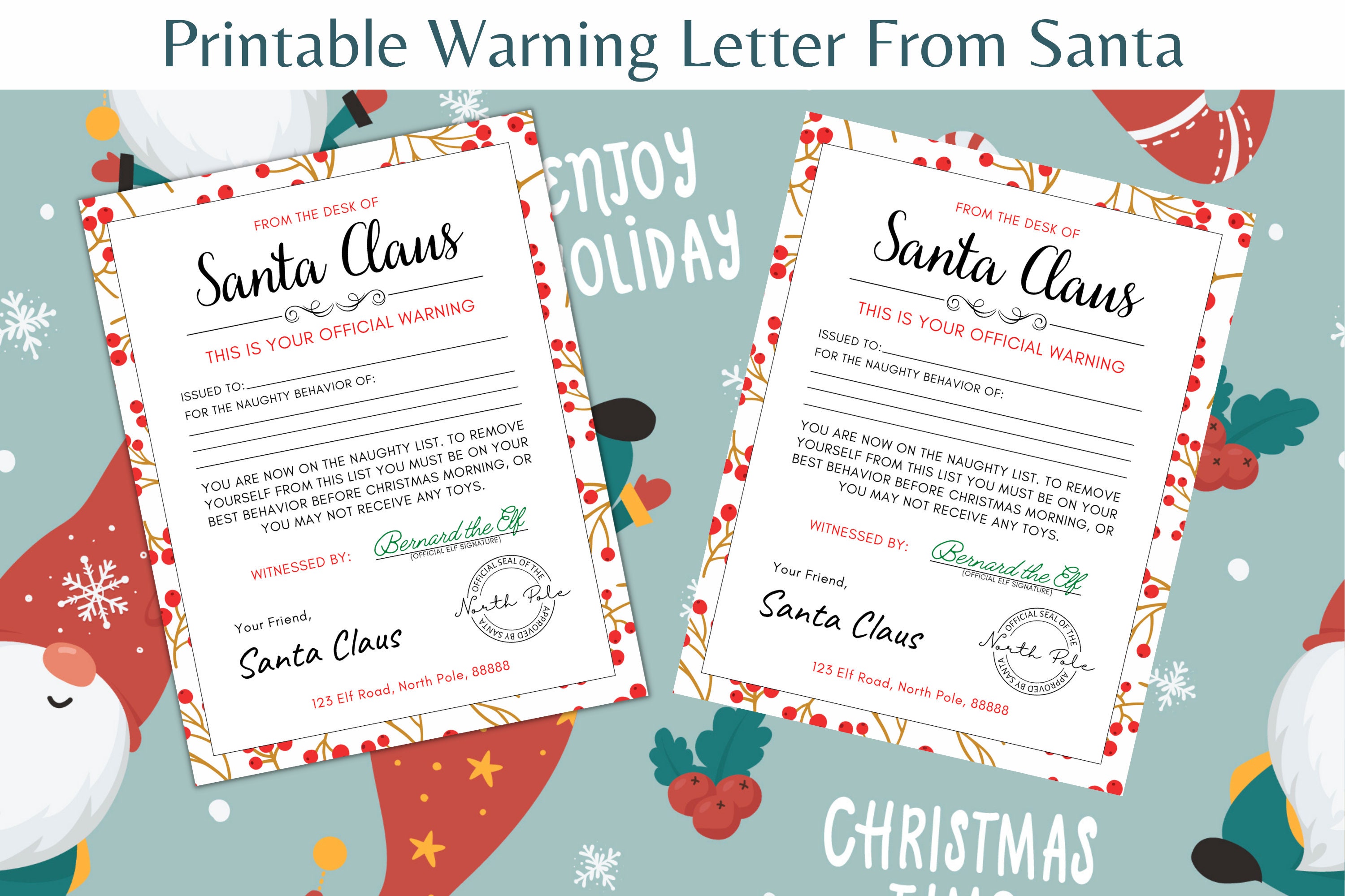 Printable Letter From Santa Claus Warning Letter Naughty - Etsy