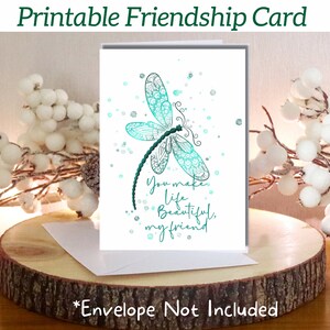 Dragonfly Friendship Card Printable, Blue and White Card, Best Friend ...