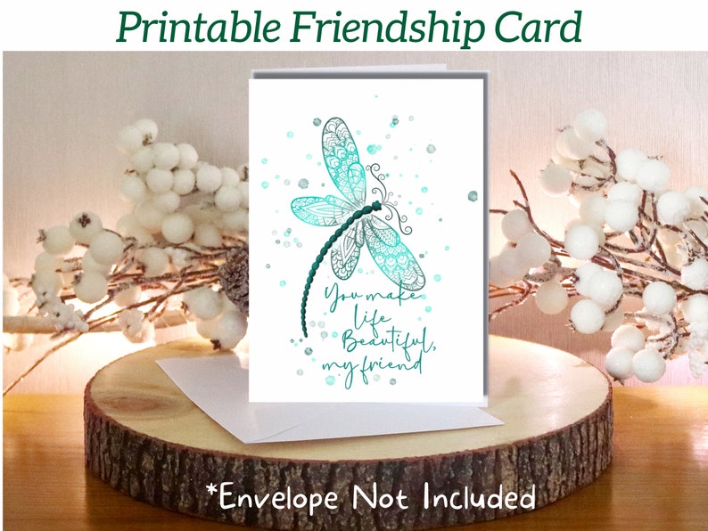 Dragonfly Friendship Card Printable, Blue and White Card, Best Friend ...