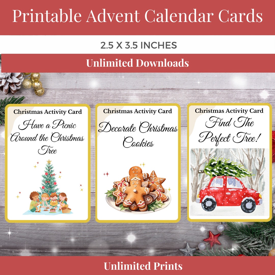 Printable Christmas Advent Calendar Activity Cards, 40 Countdown to ...