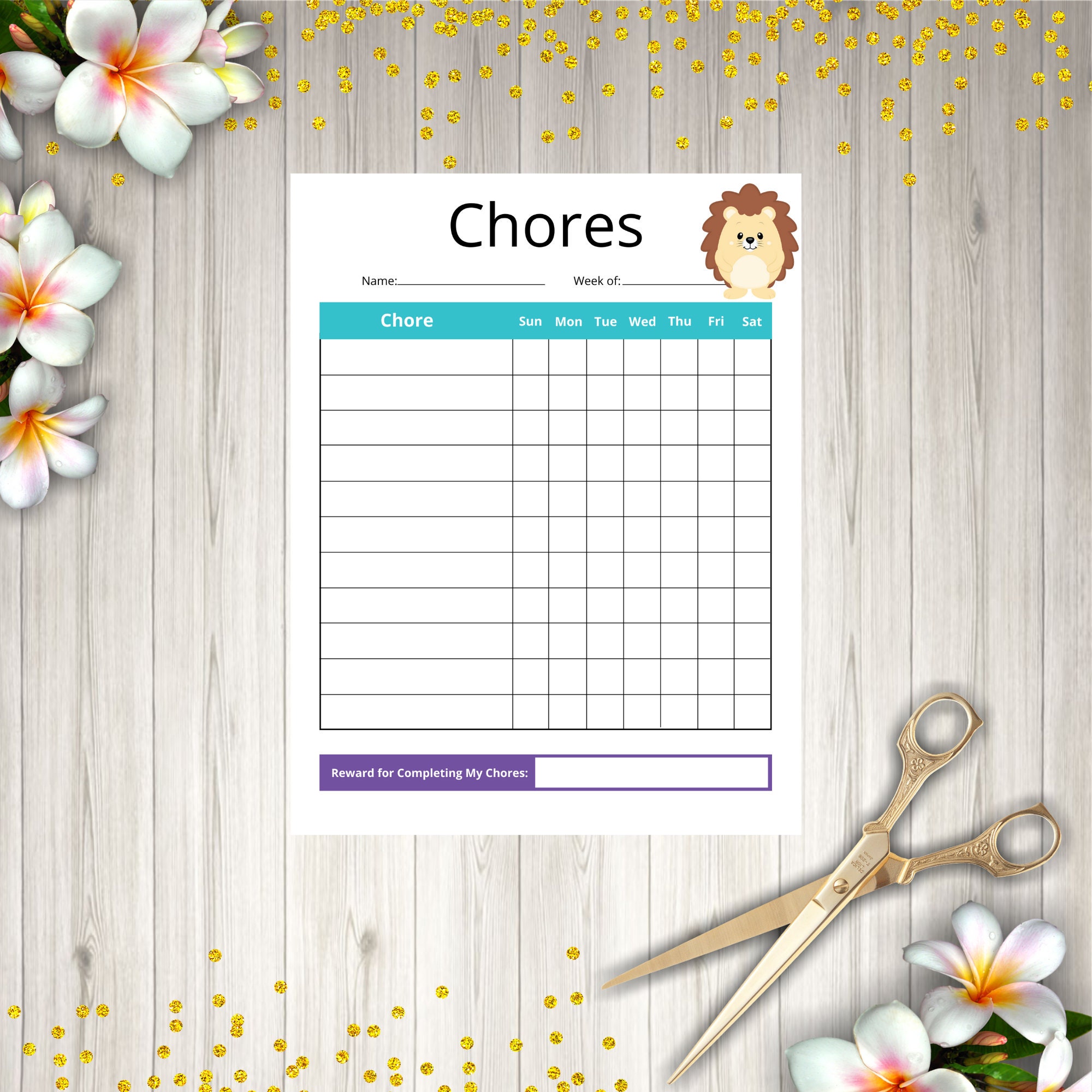 Printable Chore Chart for Kids, Responsibility Chart, Visual Task List ...