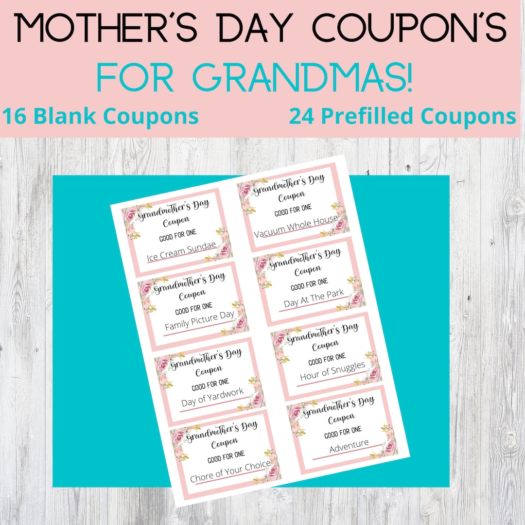 Mothers Day Coupons for Grandma, Printable Coupons, Grandparent Gift ...