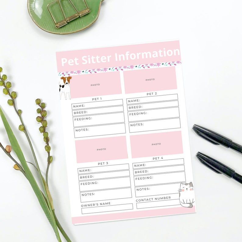 Printable Pet Planner Bundle Pet Care Sheets Pet Sitter - Etsy