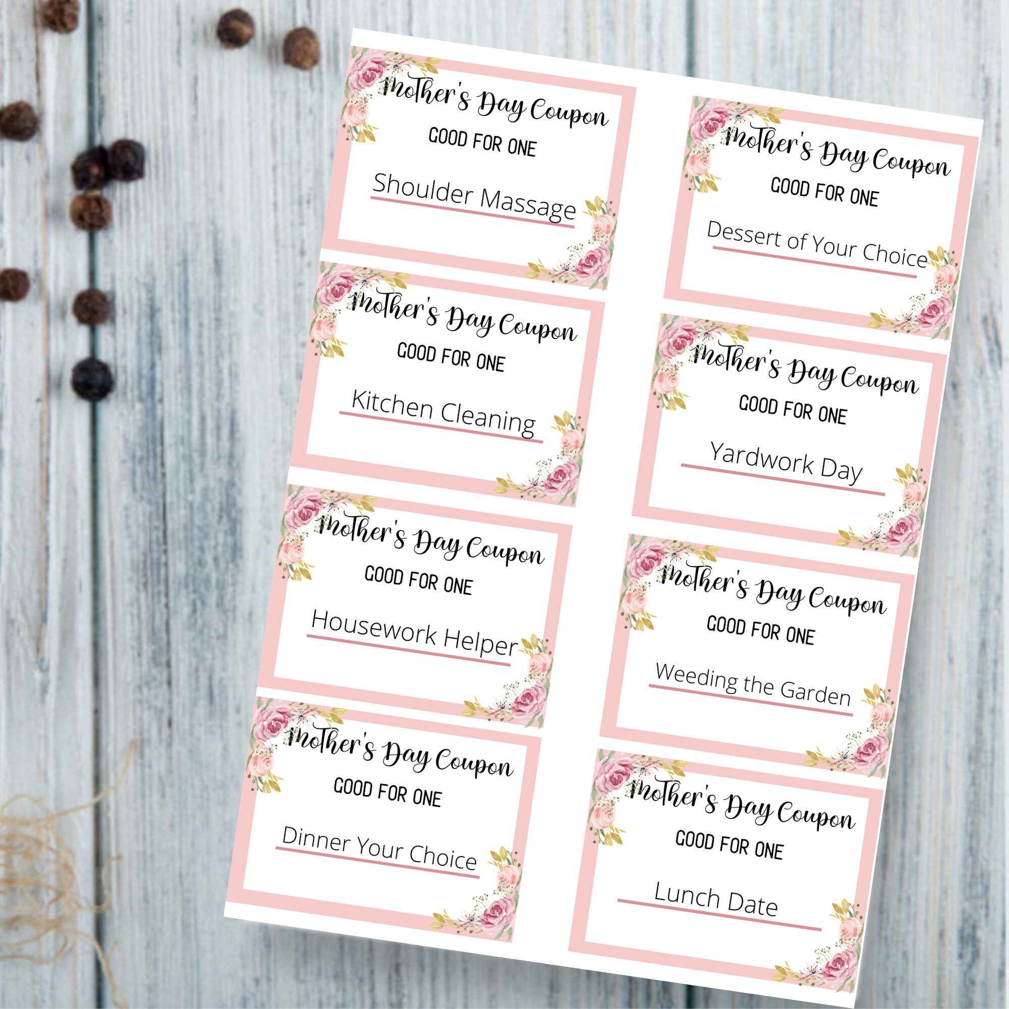 Happy Mother's Day Printable Coupons, Coupon Gift, Last Minute Gift ...