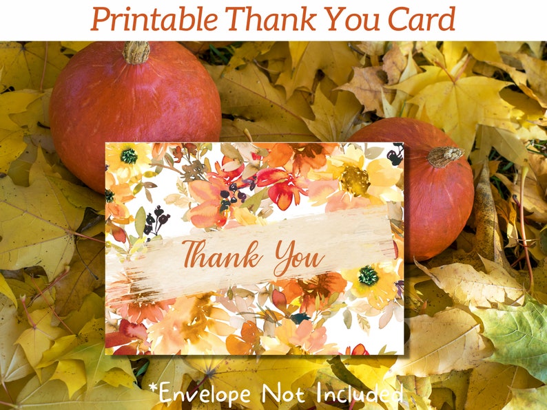 Printable Floral Thank You Card, Note Cards, Autumn Floral Card ...