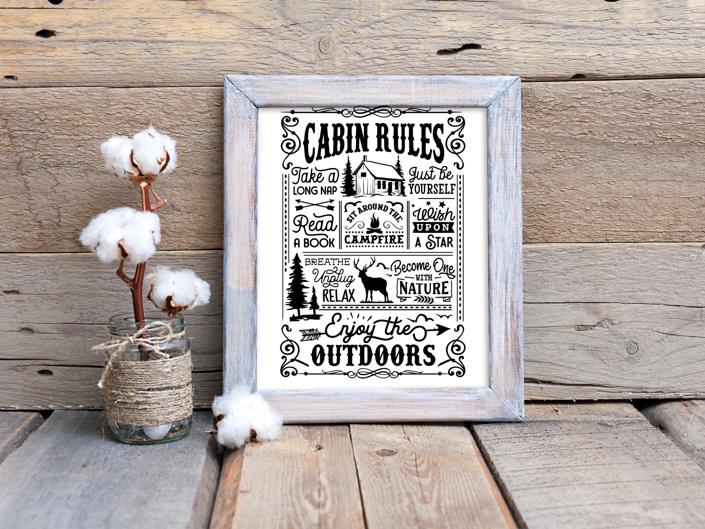 Cabin Rules Printable Wall Art, Lake House Decor, Vacation Art ...