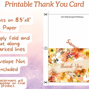 Printable Floral Thank You Card Note Cards Autumn Floral - Etsy