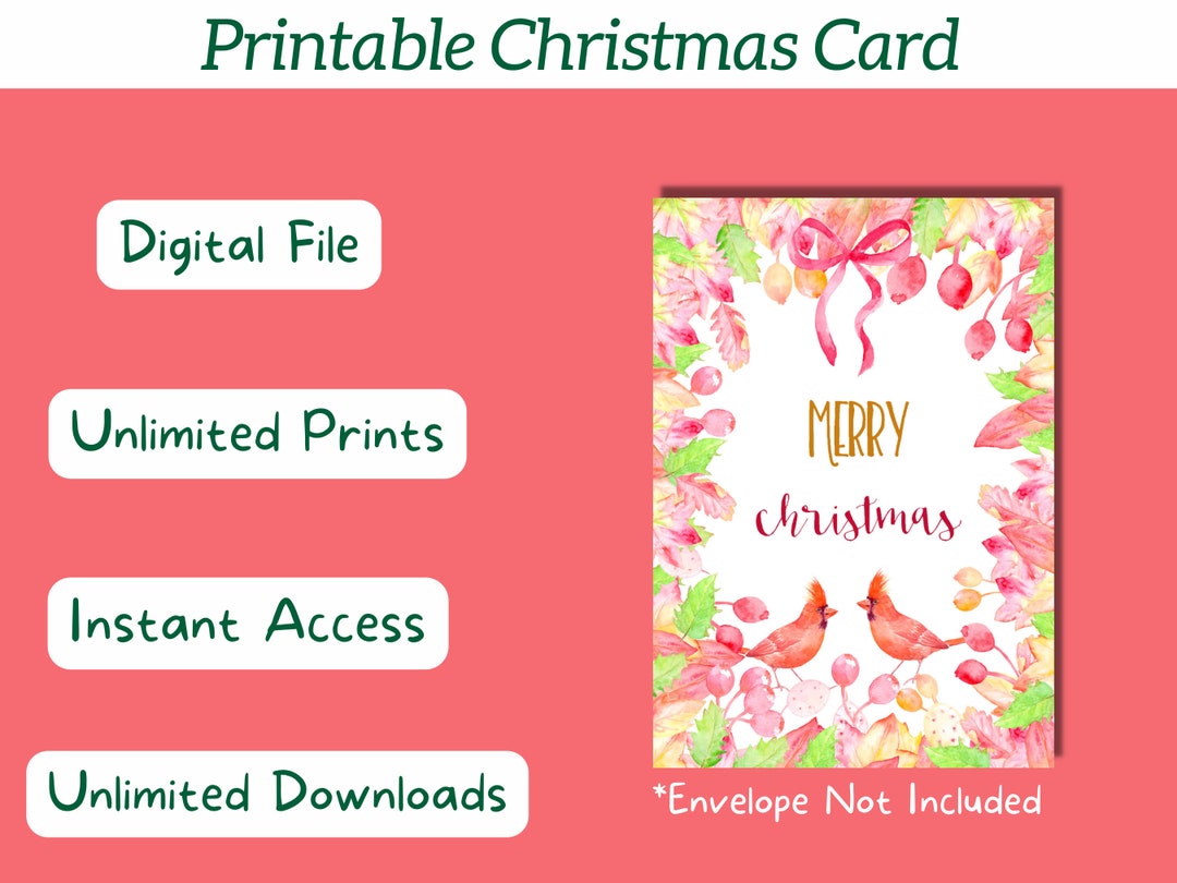 Cardinal Printable Christmas Card, Holiday Card, Digital Download ...