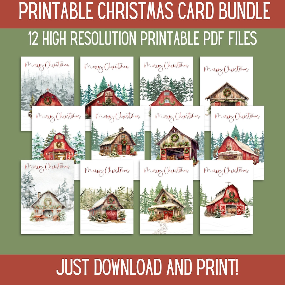 Printable Christmas Cards, Christmas Barns, Rustic Greeting Cards ...