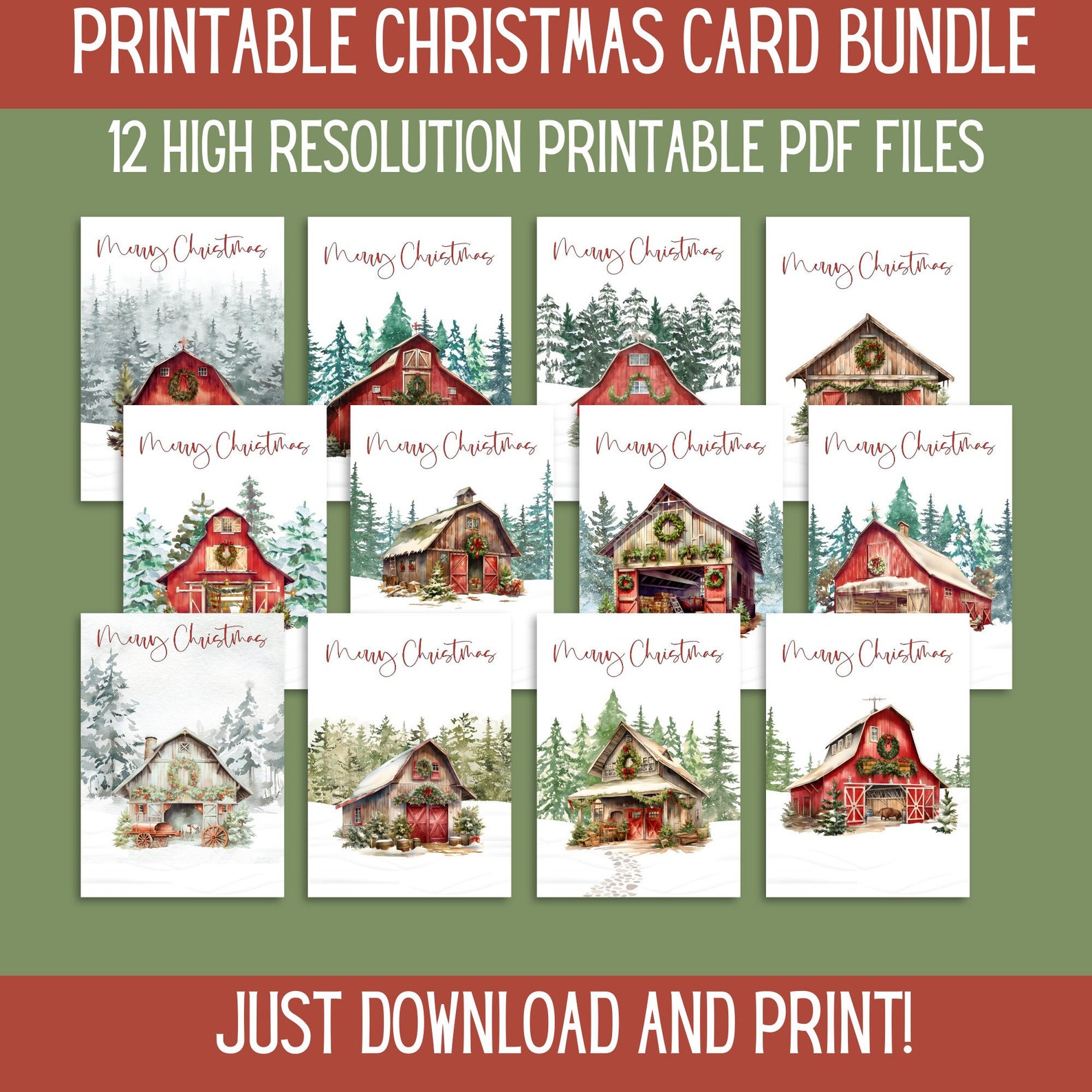 Printable Christmas Cards, Christmas Barns, Rustic Greeting Cards ...
