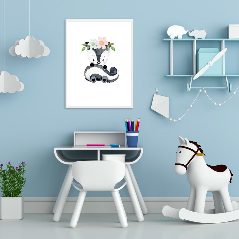 Baby Skunk Printable Nursery Wall Art, Forest Animal Print, Playroom ...