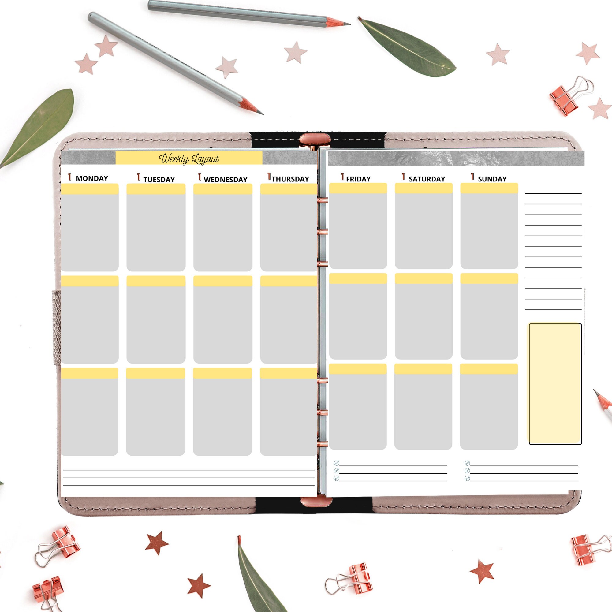 Gray and Yellow Printable Weekly Planner, Instant Download, Weekly ...
