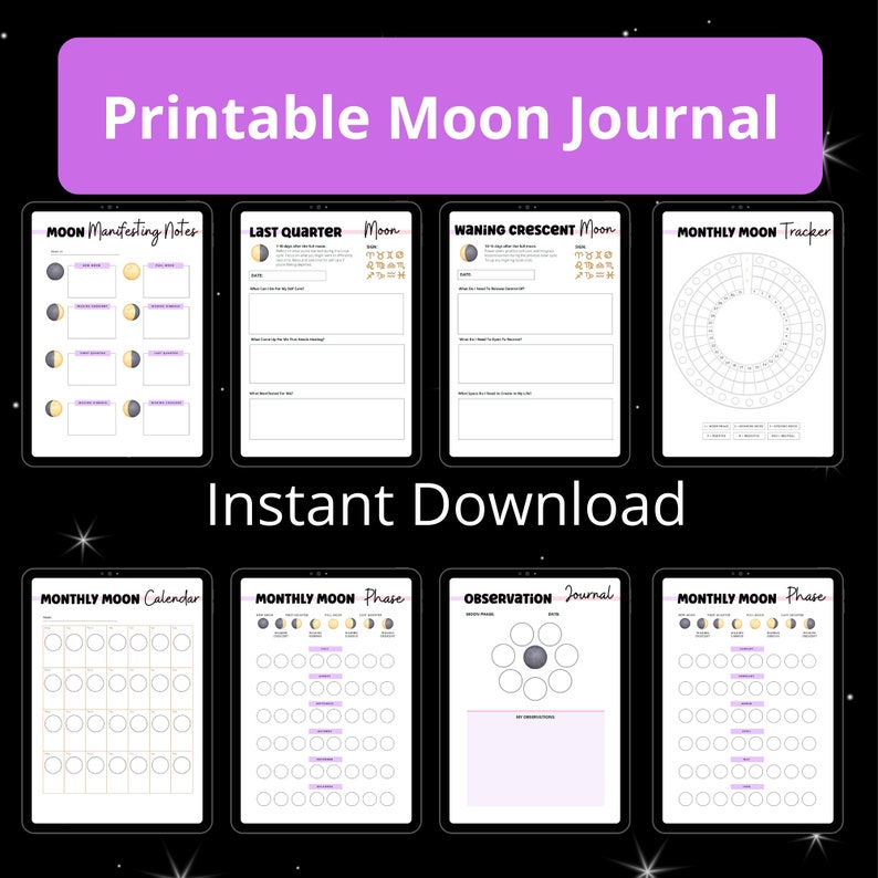 Printable Moon Journal, Moon Phase Tracker, Tarot Journal, Law of ...