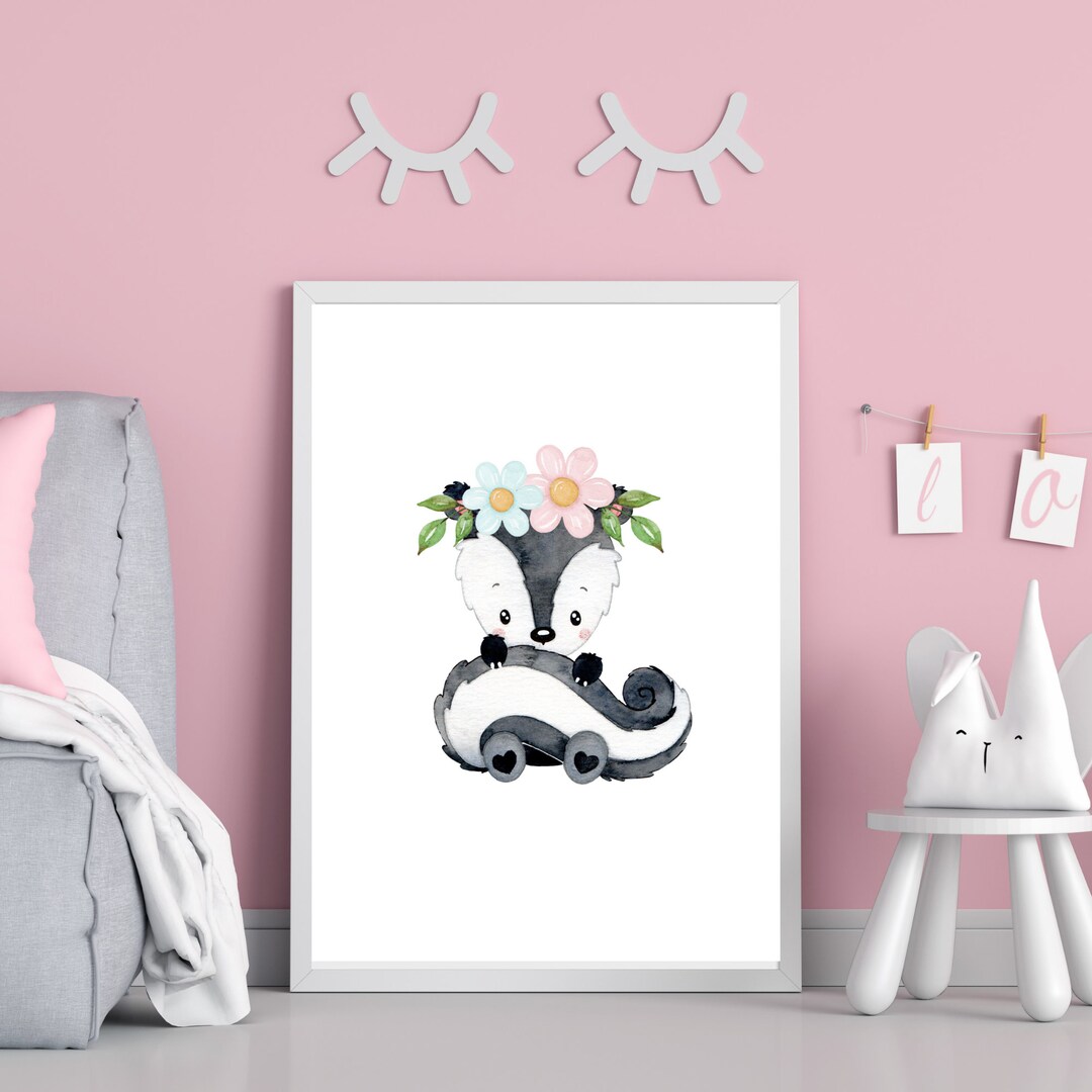 Baby Skunk Printable Nursery Wall Art, Forest Animal Print, Playroom ...