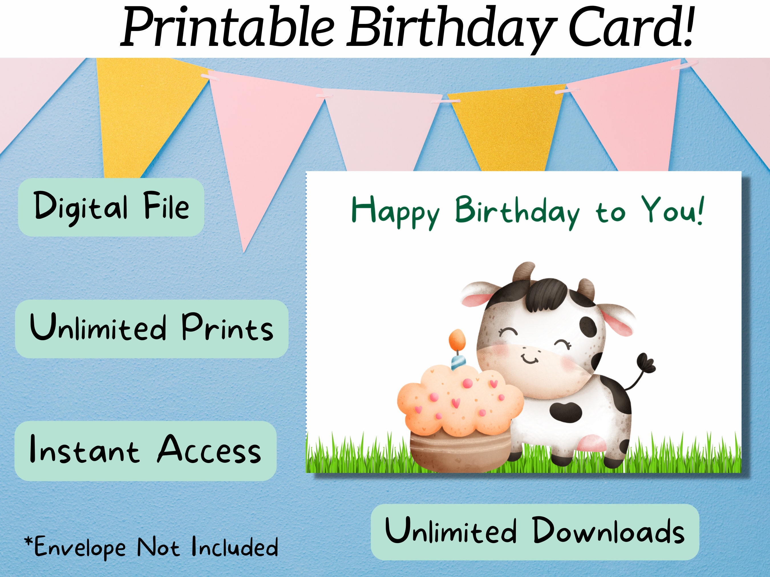 Printable Fun Birthday Card, Farm Card, Cow Birthday, Farm Card, Animal ...