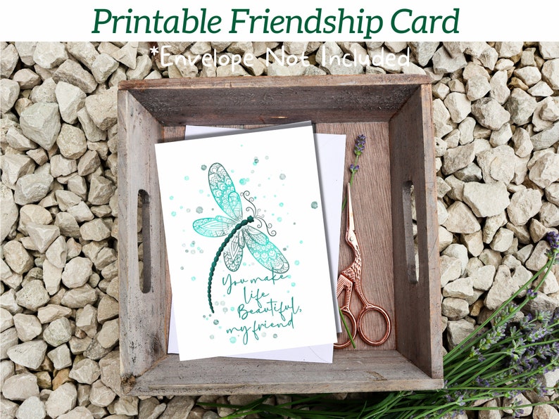 Dragonfly Friendship Card Printable, Blue and White Card, Best Friend ...