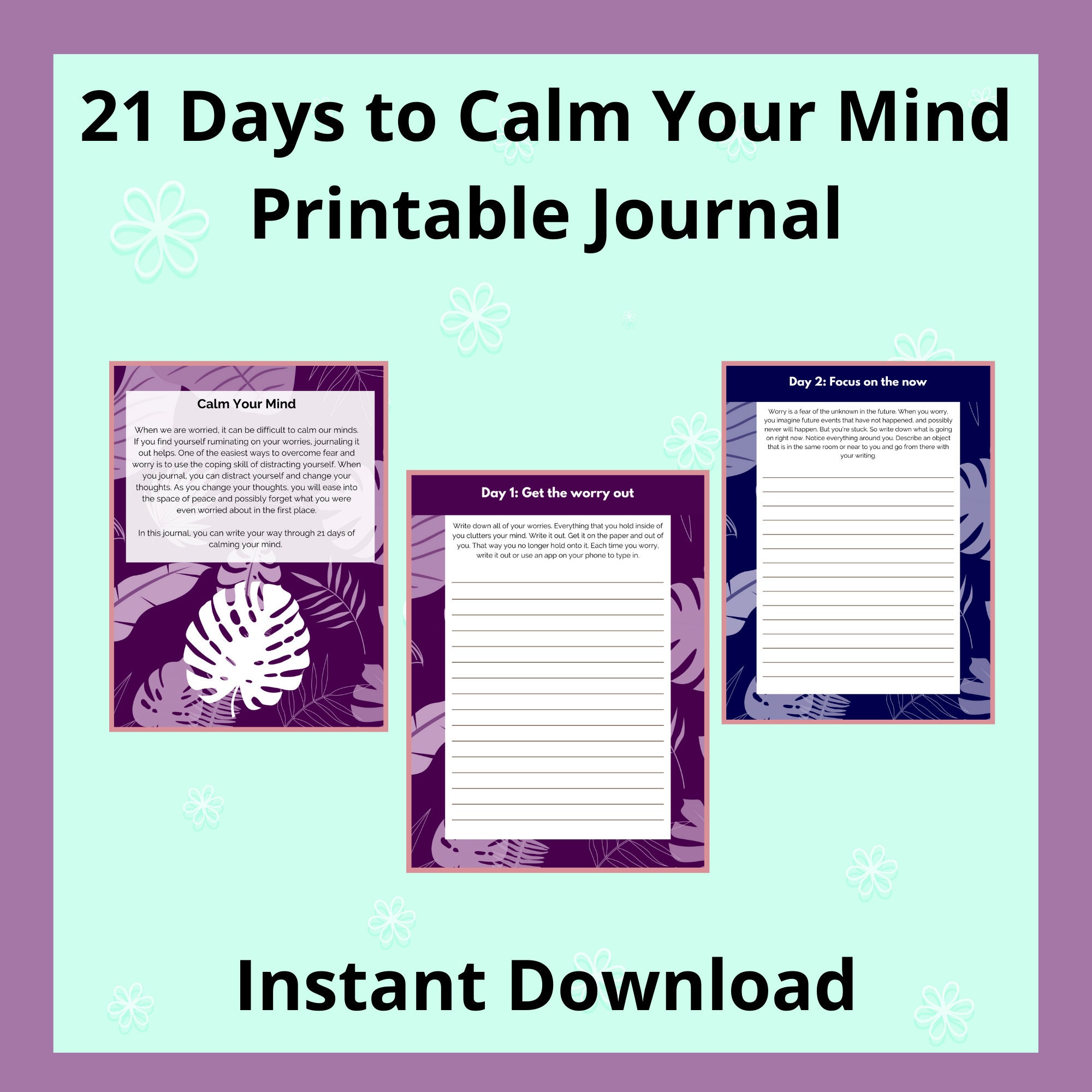 21 Days to Calm Your Mind Printable Journal, Reduce Stress, Mindset ...