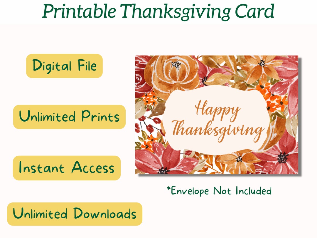 Happy Thanksgiving Printable Card, Digital Card, Fall Greeting Card ...