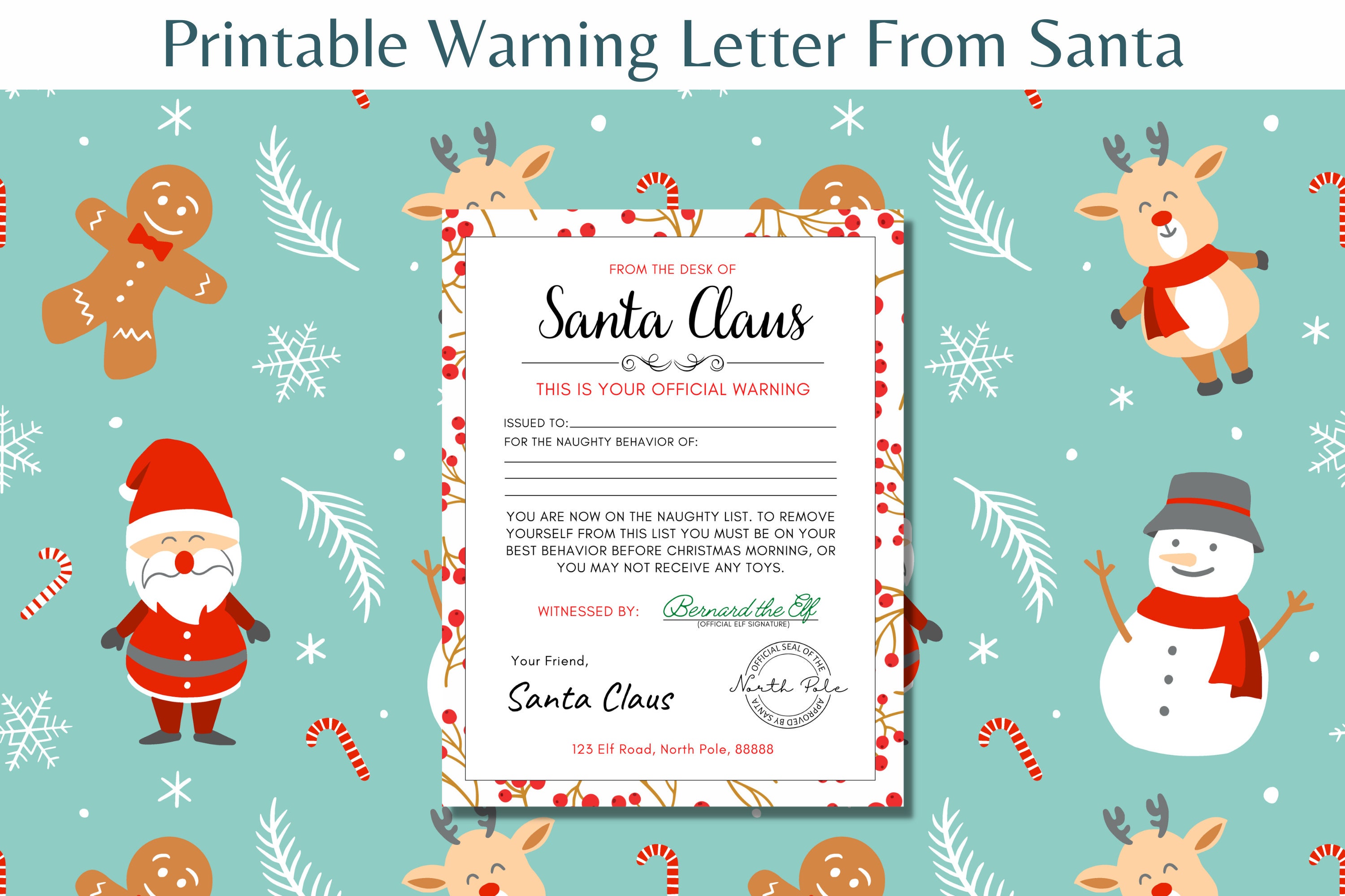 Printable Letter From Santa Claus Warning Letter Naughty - Etsy