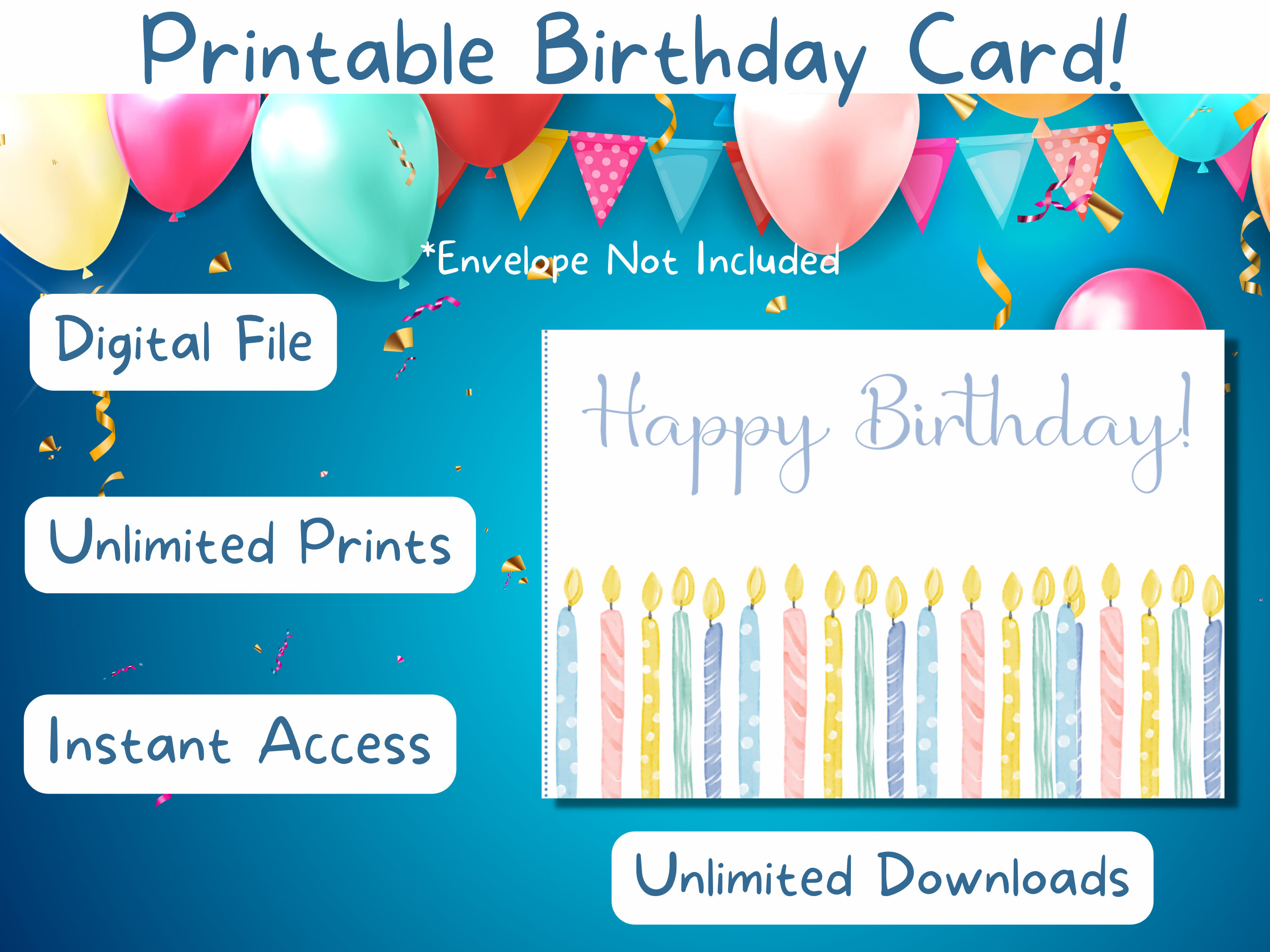 Printable Happy Birthday Card, Greeting Card, Digital Card, Birthday ...