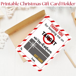 Printable Christmas Gift Card Holder, Festive Card Holder, Thank You ...