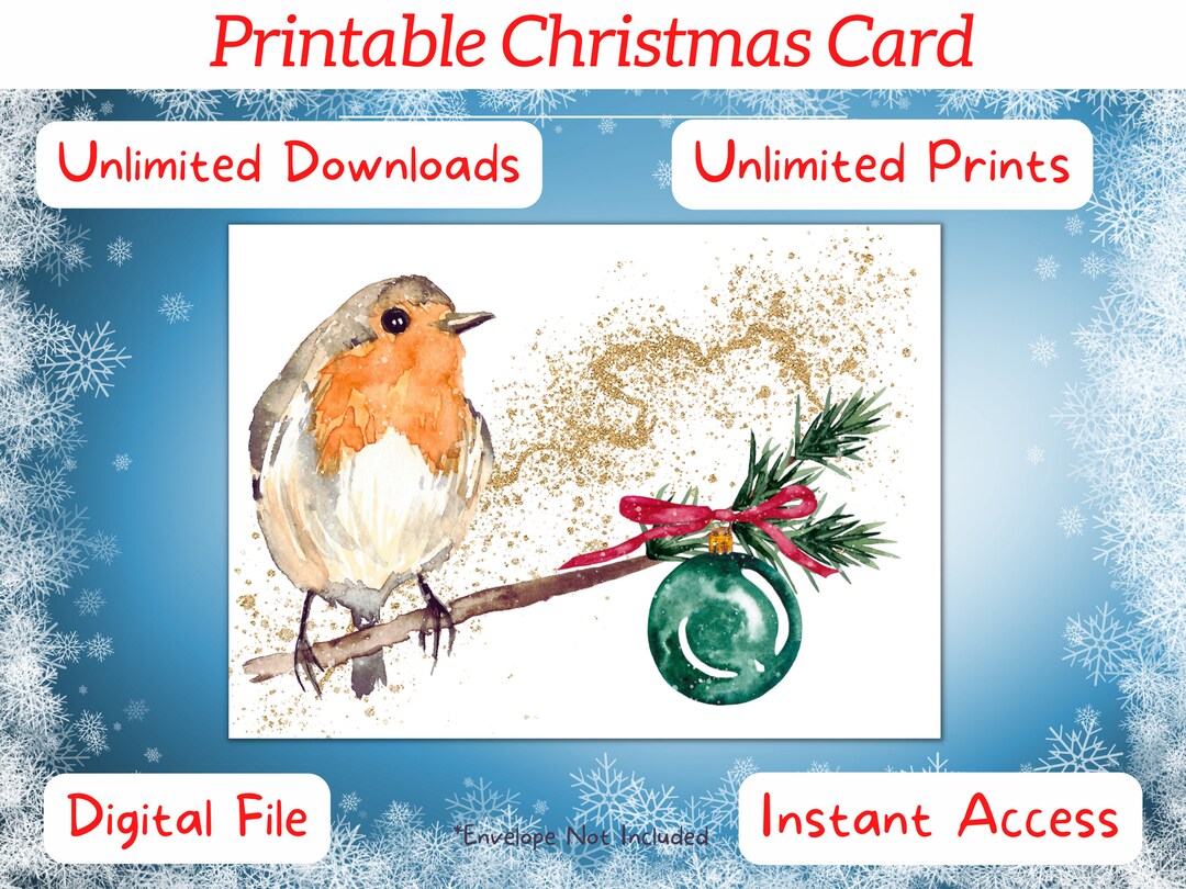 Printable Winter Bird Christmas Card, Christmas Greeting, Digital Card ...