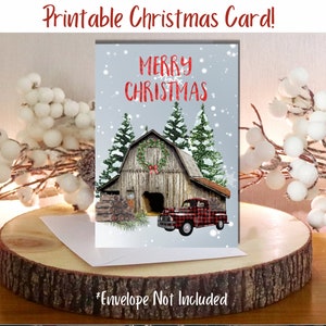 Printable Christmas Card, Country Christmas, Barn Xmas Card, Holiday ...