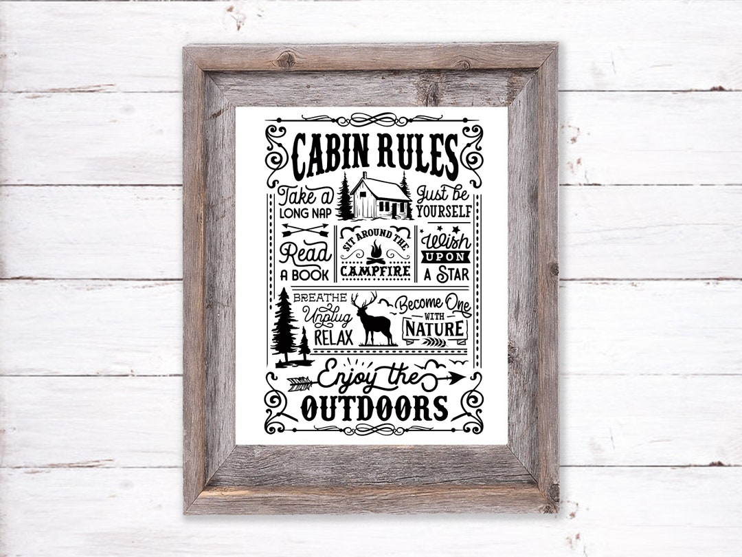 Cabin Rules Printable Wall Art, Lake House Decor, Vacation Art ...