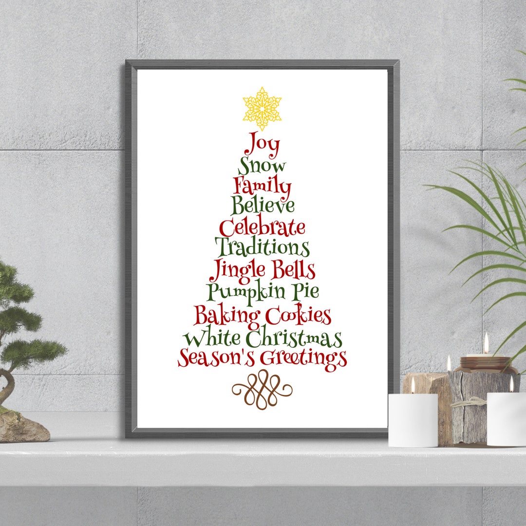 Christmas Tree Printable Word Wall Art, Instant Download, Christmas ...