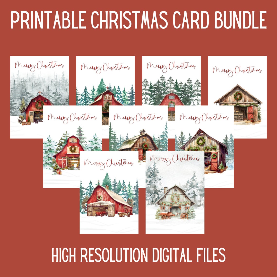 Printable Christmas Cards, Christmas Barns, Rustic Greeting Cards ...