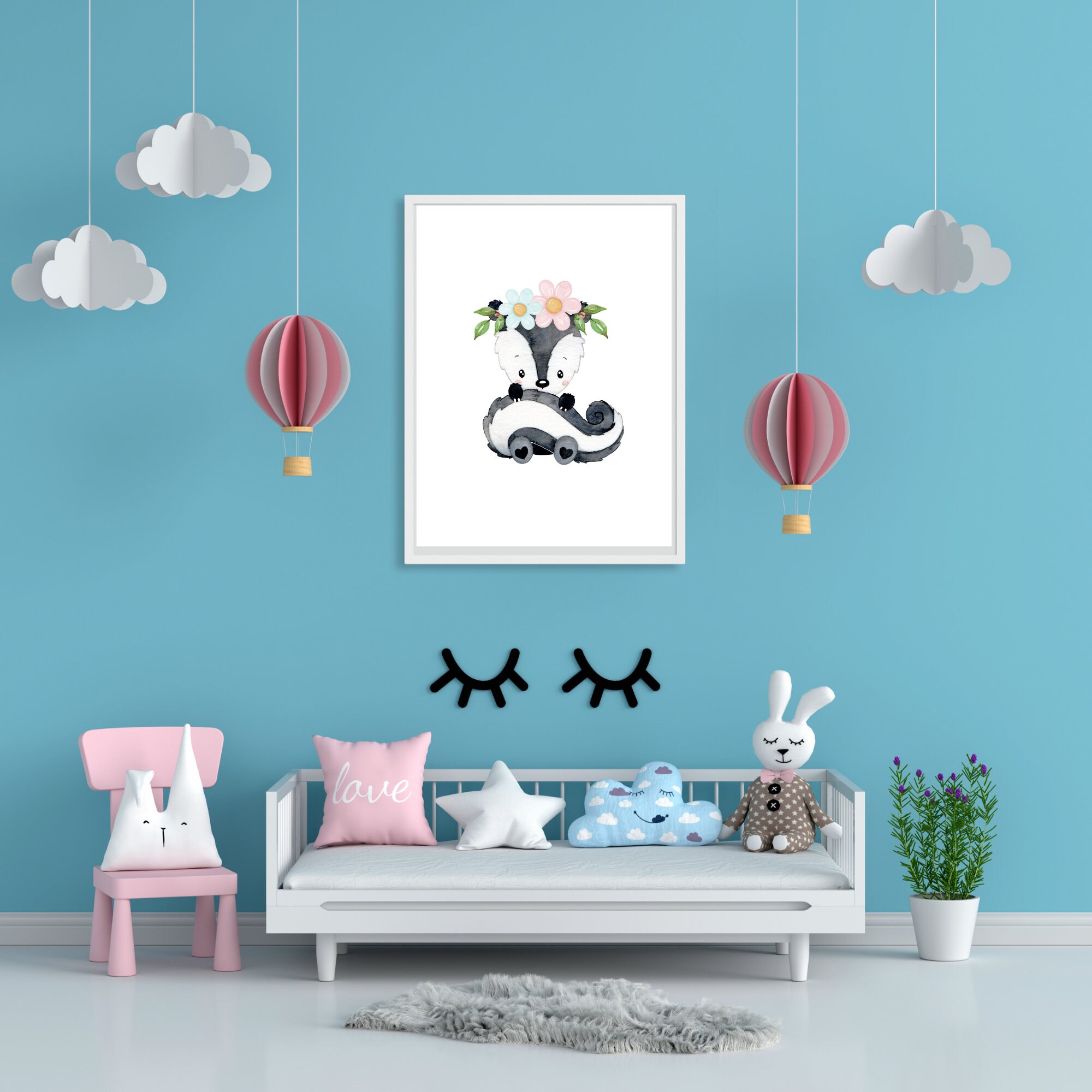Baby Skunk Printable Nursery Wall Art, Forest Animal Print, Playroom ...