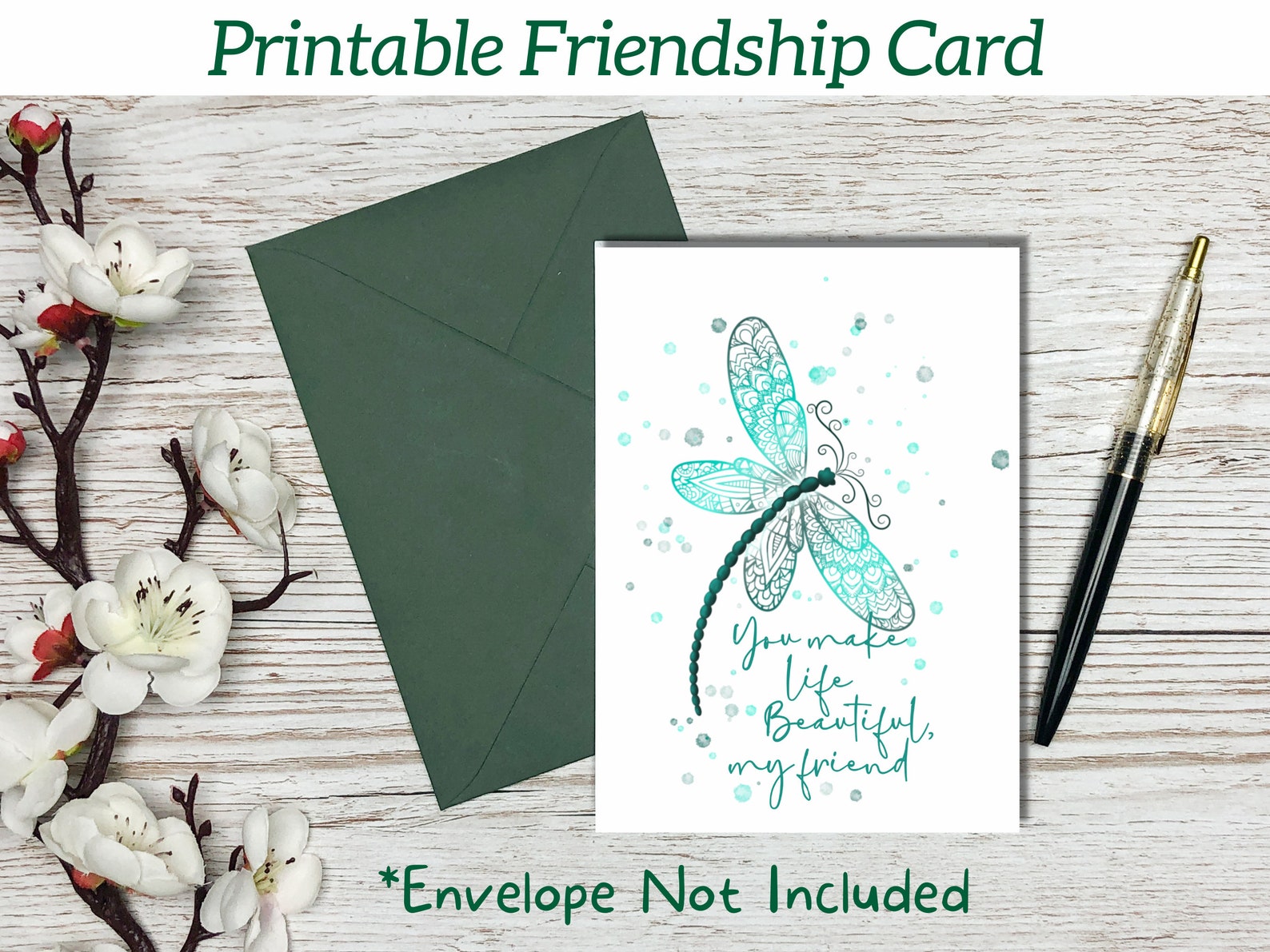 Dragonfly Friendship Card Printable, Blue and White Card, Best Friend ...