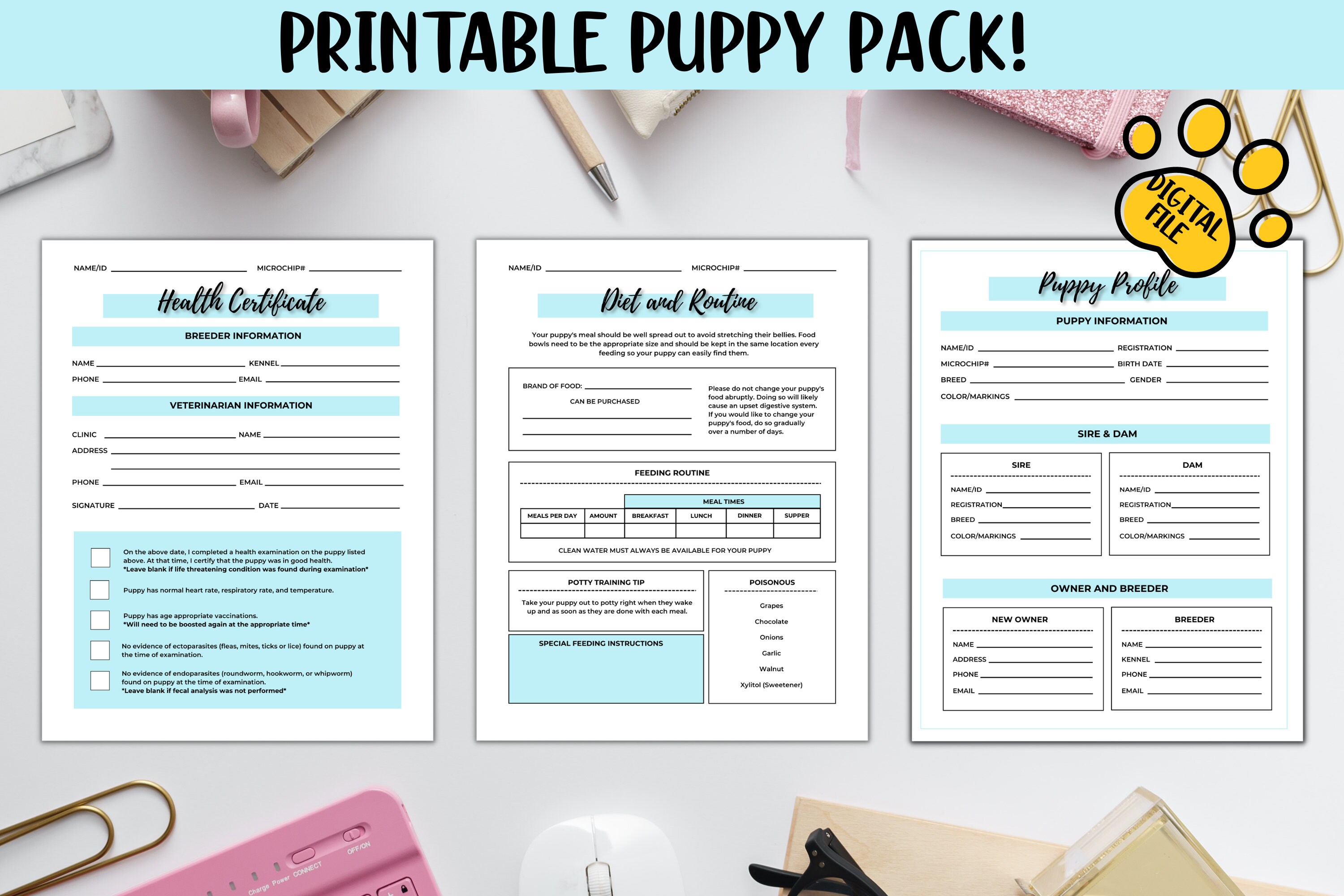Printable Pet Planner Bundle, Pet Care Sheets, Pet Sitter Notes, New ...