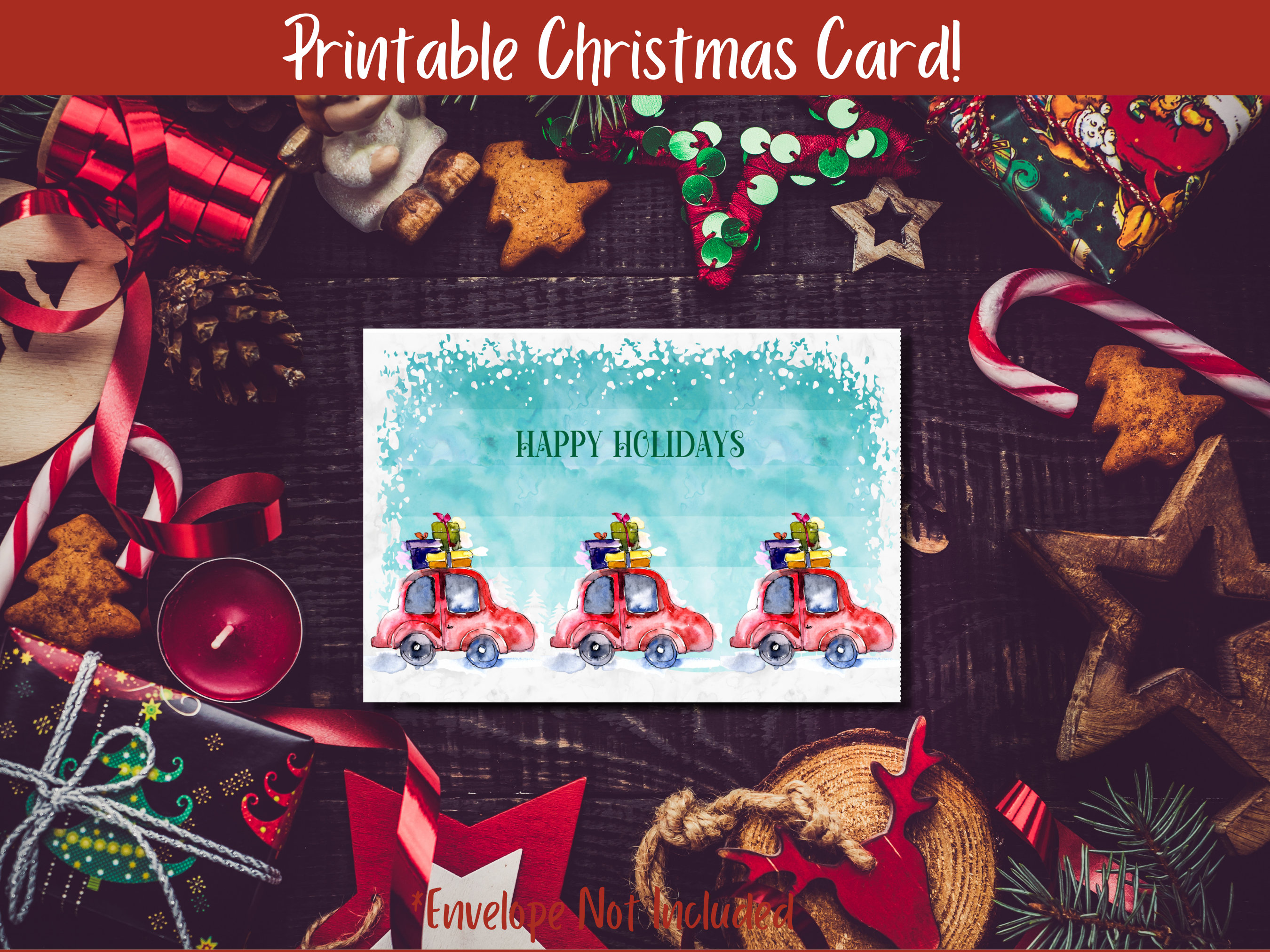 Printable Christmas Card, Holiday Card, Happy Holidays, Seasonal Card ...