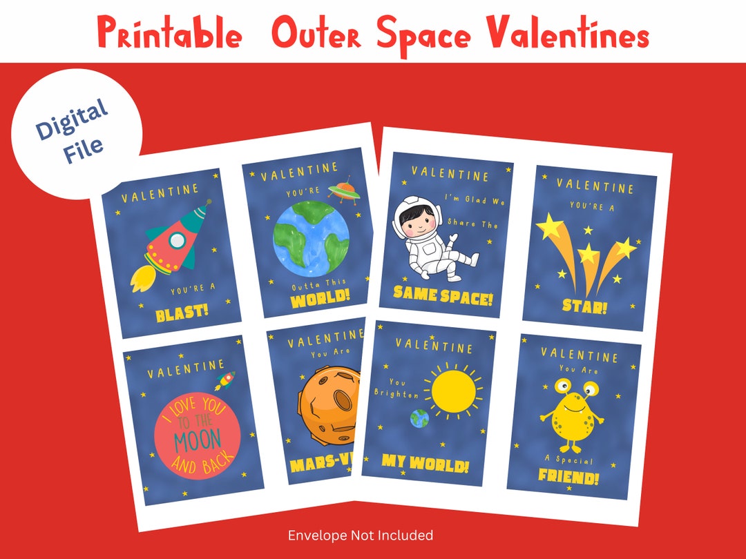 Outer Space Valentine Cards for Kids, Printable Valentines, Gift for ...