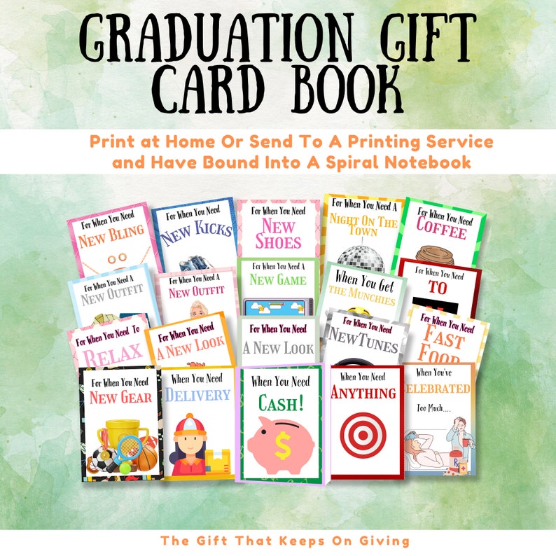Printable Graduation Gift Card Book, High School Graduation, College ...