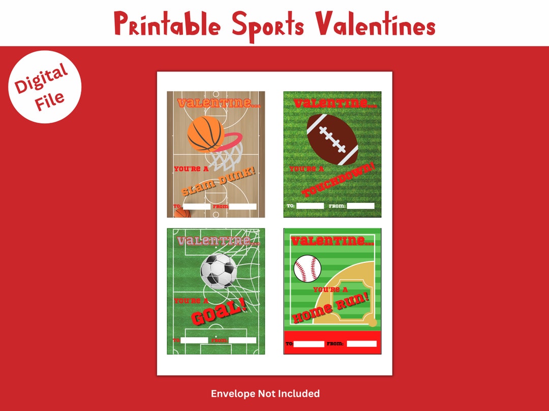 Sports Valentine Cards for Kids, Instant Cards, Printable Valentines ...