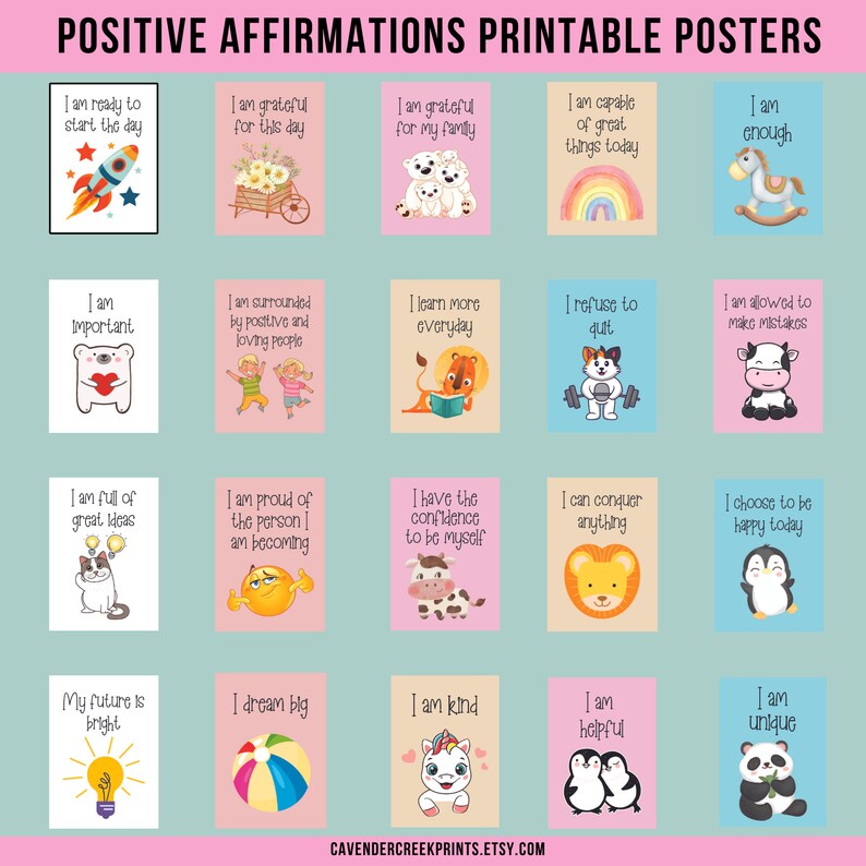 Printable Positive Affirmations Wall Art Bundle Colorful - Etsy