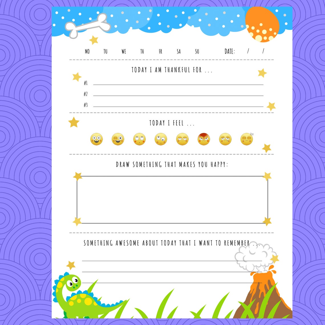 Kids Printable Daily Gratitude Journal Instant Download | Etsy